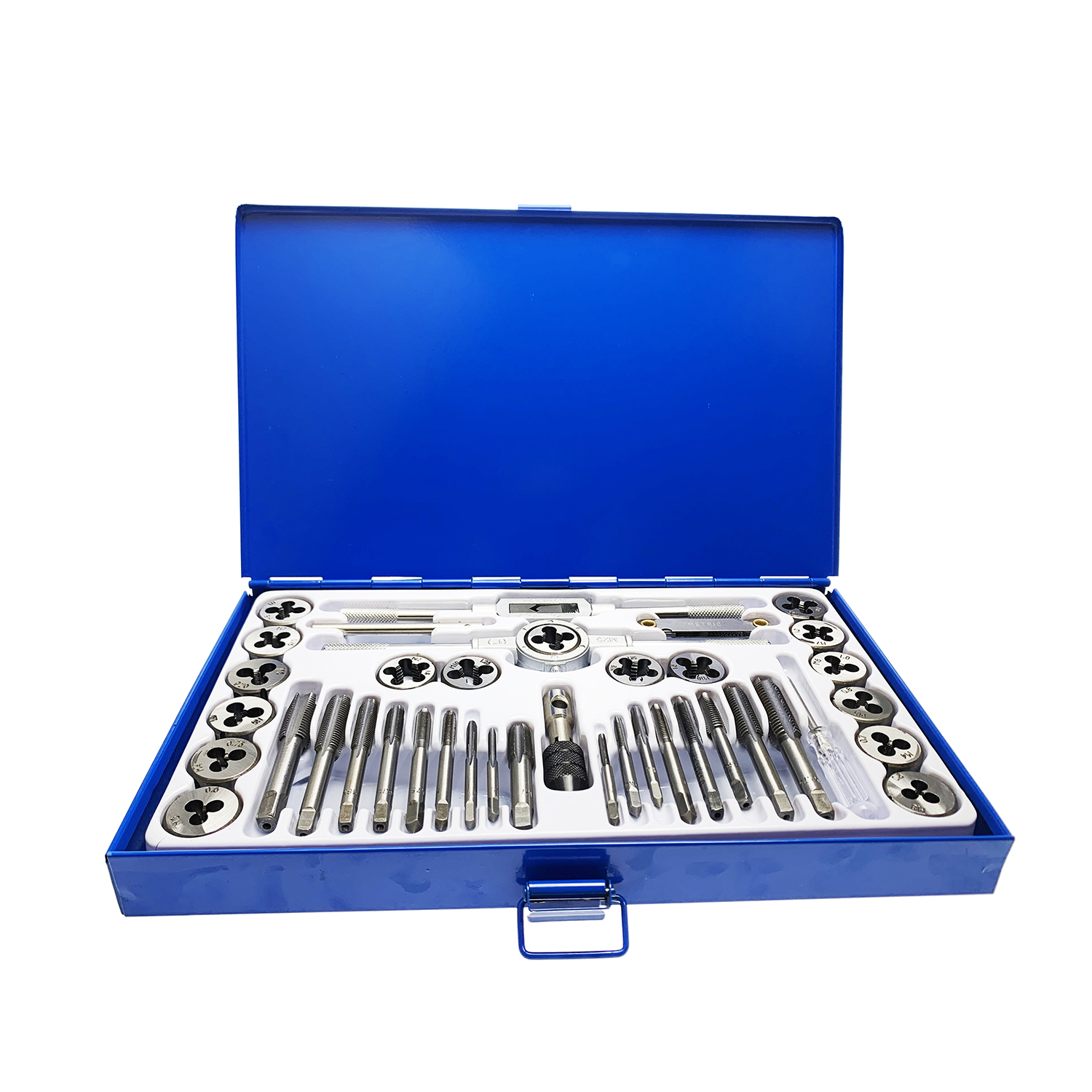 40Pcs Metric Hand Tap Die Set Adjustable Tap and Die Reamer Set Threader Complete Tap Plate ...