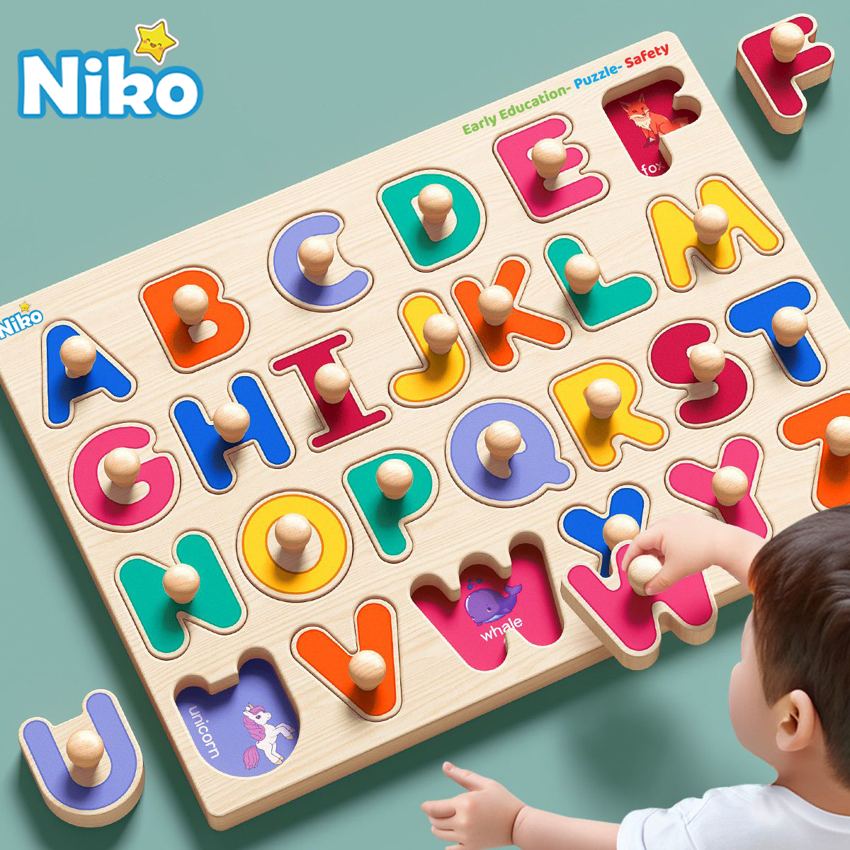 NIKO ABC Letter Digital Puzzle Wooden Toys For Kids Alphabet Number ...
