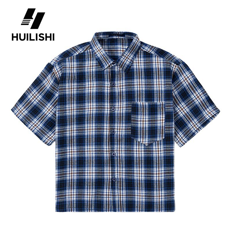 HUILISHI Box Fit Polo for Men Crop Top Plaid cotton short-sleeved ...