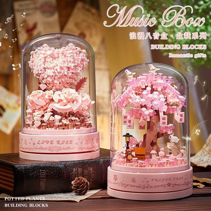 Eternal Flowers Bouquet Blocks Flower Music Box Birthday Gift Building ...