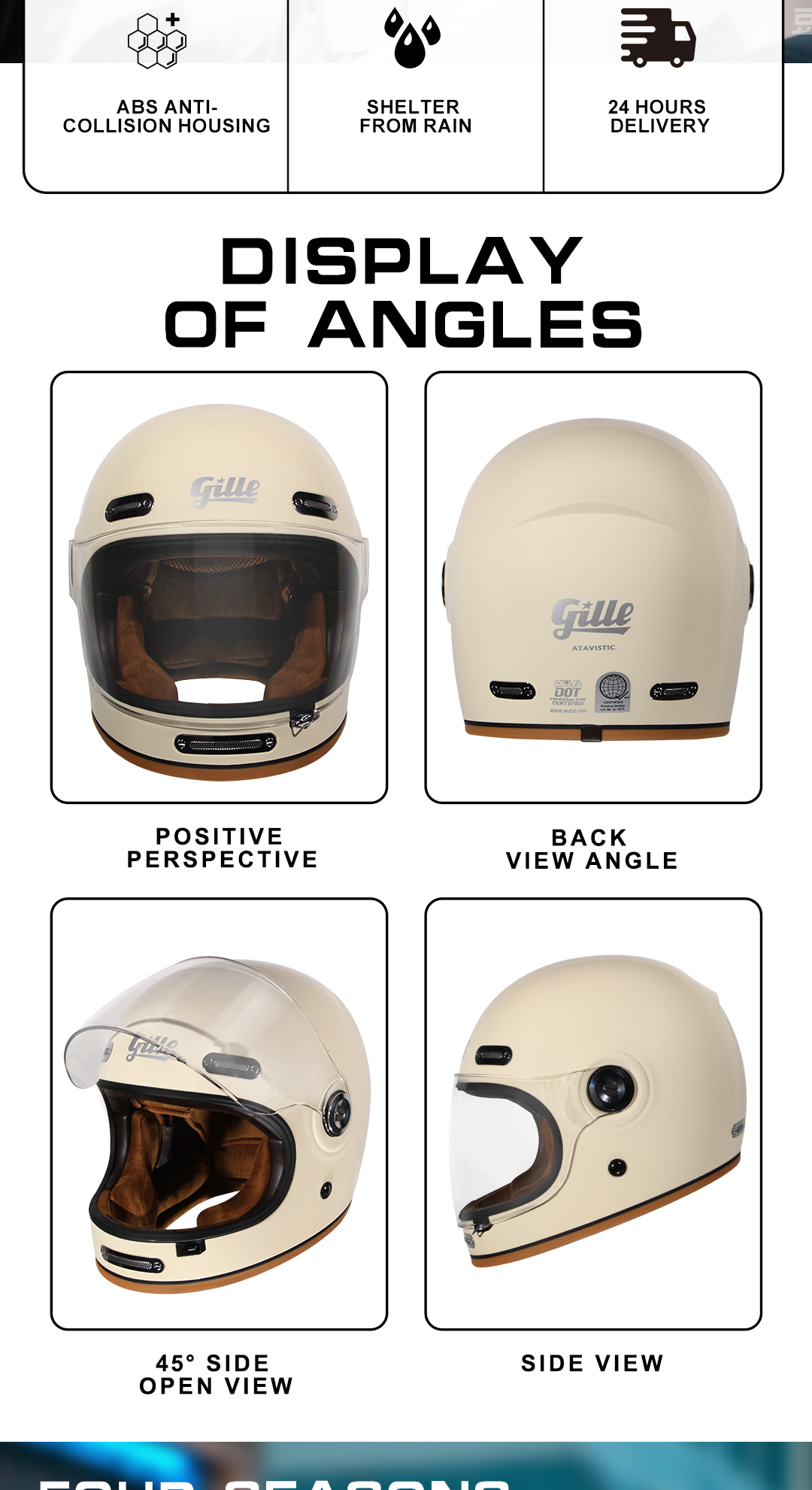GILLE YM-898 ATAVISTIC Classic Full Face Motorcycle Helmet Single Visor ...