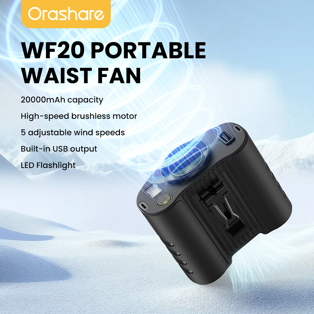 Orashare WF20 20000mAh Portable Waist Fan 60H Long Battery 5 Speed ...