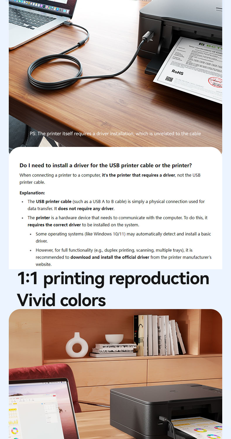 Jasoz USB Printer Cable USB Type A Male to B Male Printer Cable For Hp ...