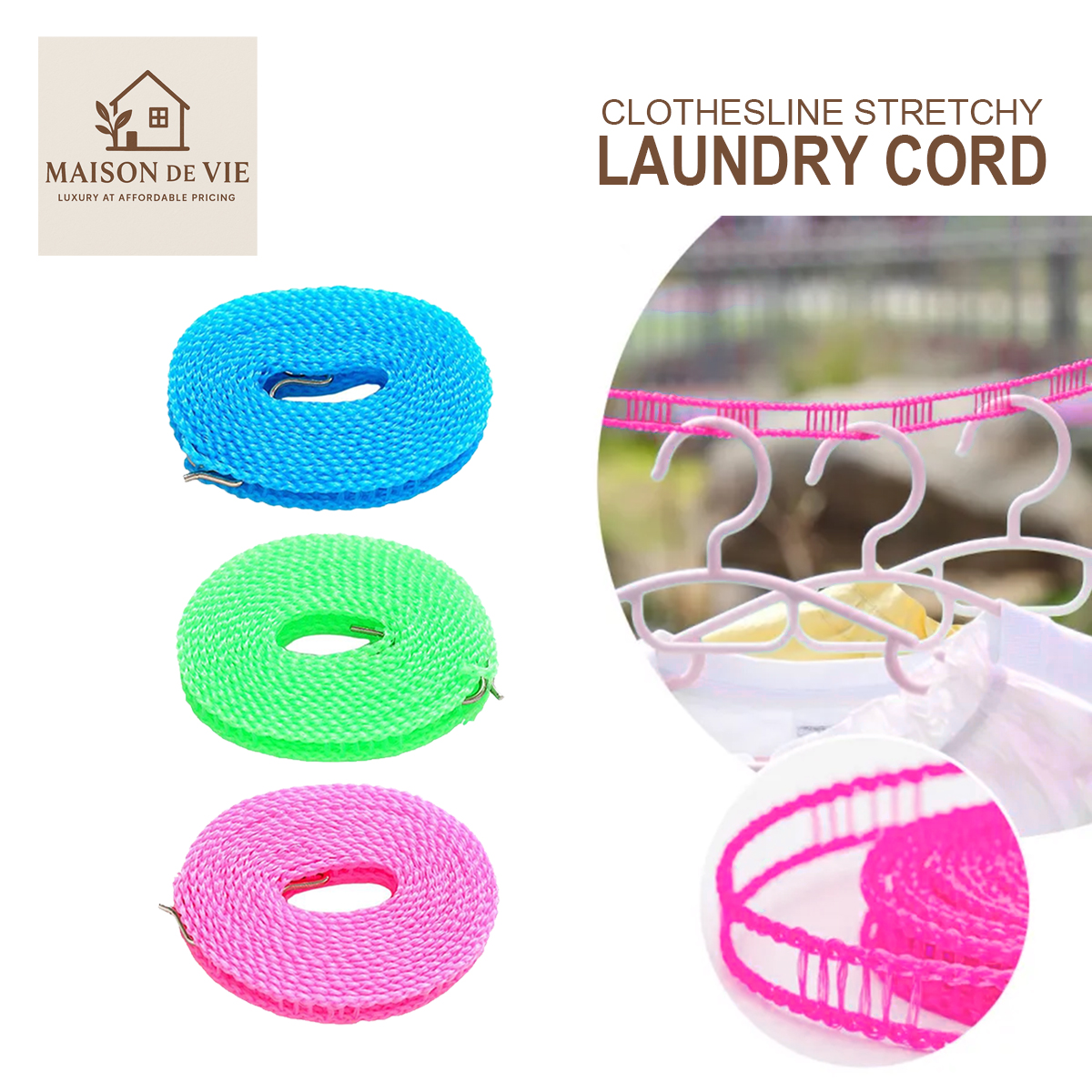 1Pc Retractable Nylon String Rope, Clothes Drying Cord (Random Color ...