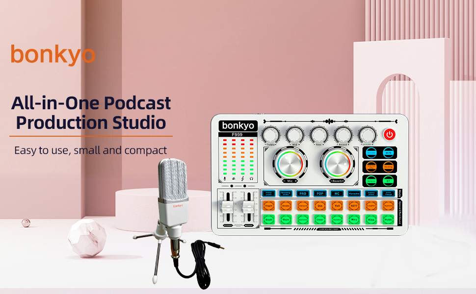 bonkyo F999 White Sound Card+M997Mic Live Radio Song Universal ...