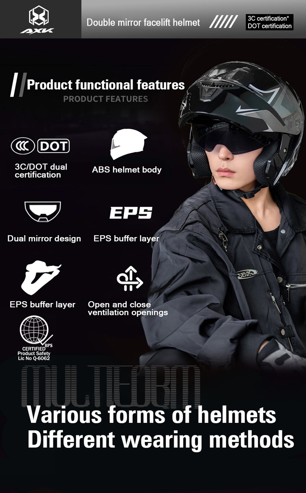 AXK909 Motorcycle Helmet Modular Helmet Dual Lens Men's and Women's ...