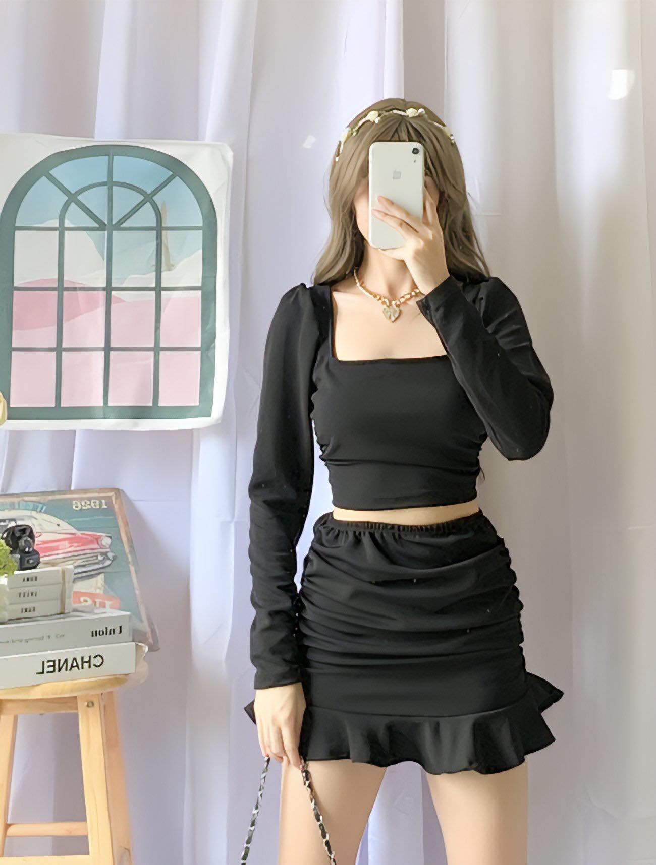 ZEALO Leyla Terno Longsleeves Square Neck Crop Top and Mini Skirt ...