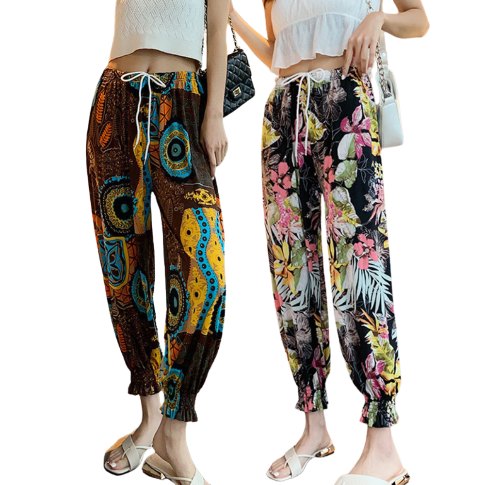 Floral Print Summer Jogger Pants for Ladies Stretch Full Garter Summer ...