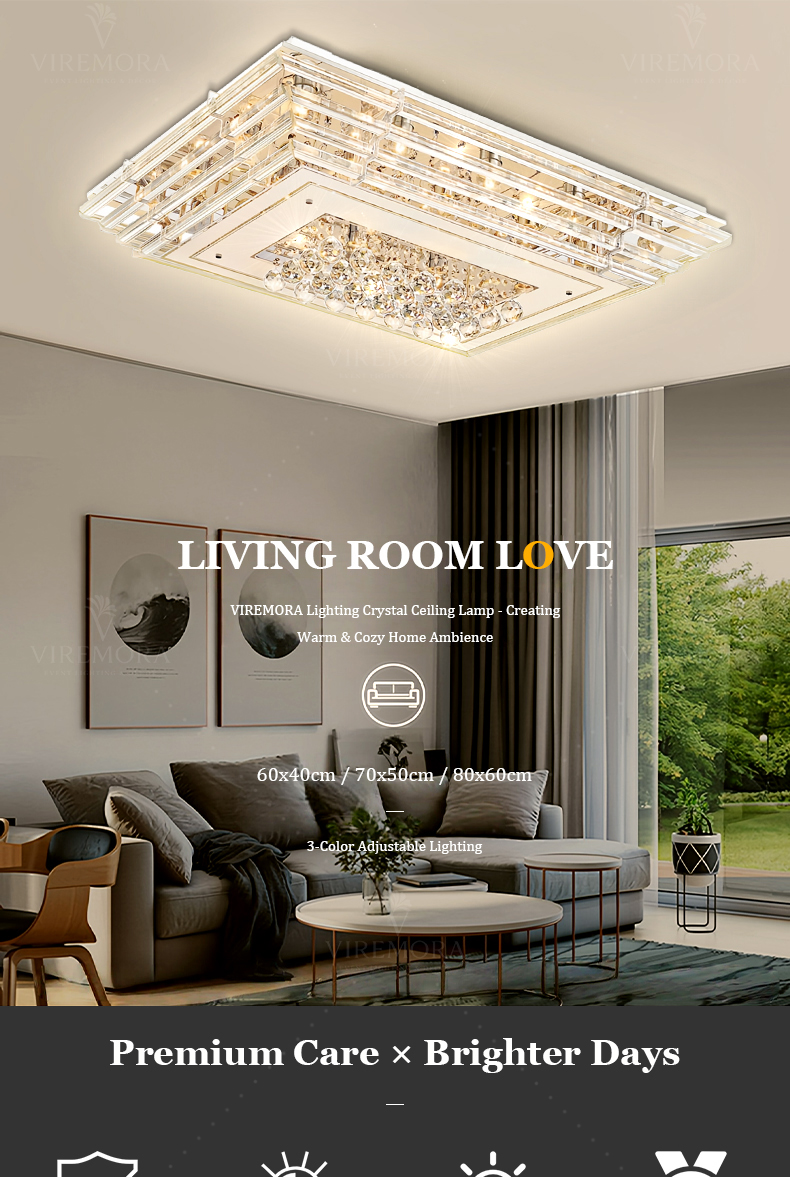 Luxury Chandelier Crystal Ceiling Light, Rectangle Tri-Color Aesthetic ...