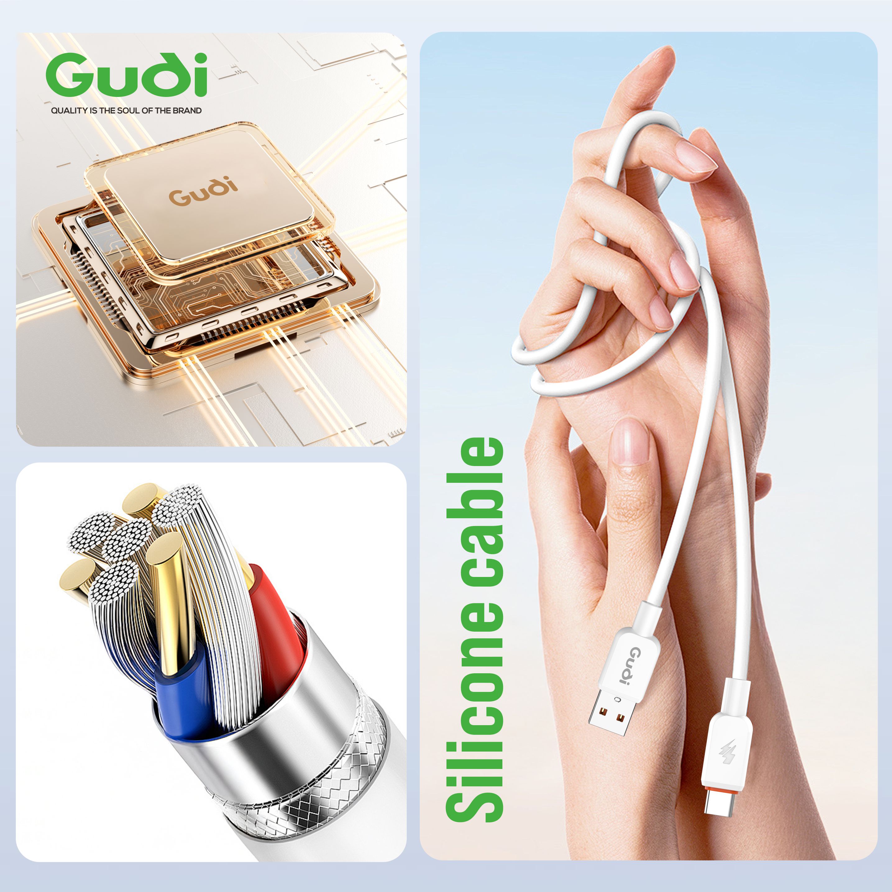 Original Gudi 1Meter Silica Gel 6A Cable Fast Charging For Android ...