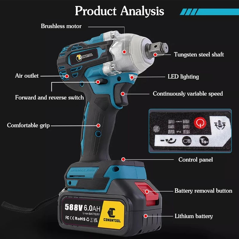 588V Electric Impact Wrench Brushless Wrench Cordless Power Tools Set ...