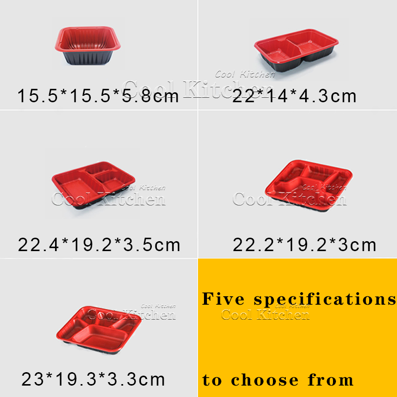(50PCS) Red bento box with free lid 1/2/3/4/5 grid takeaway packaging ...