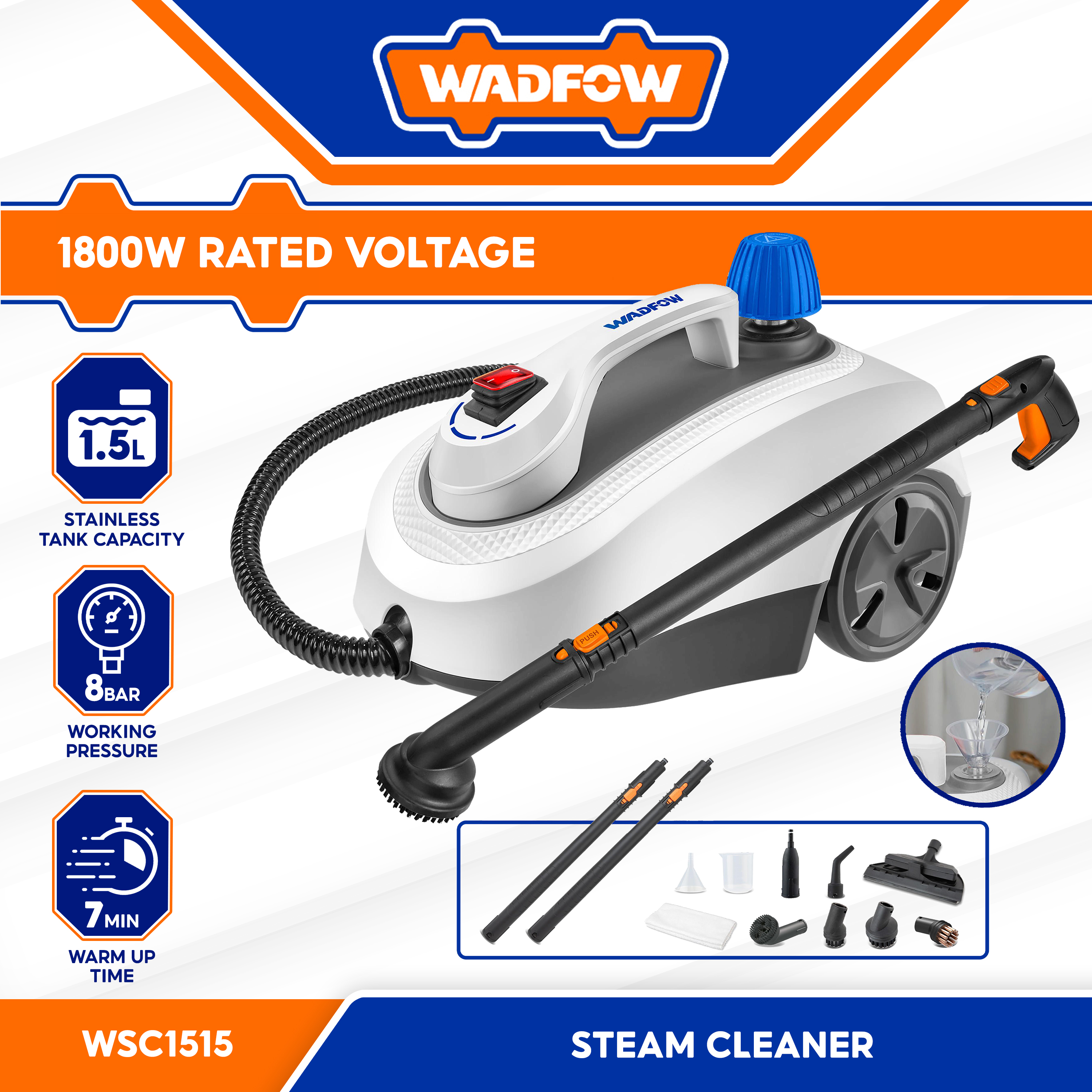 Wadfow Steam Cleaner 1800W (220V-240V~50/60Hz) With Working Light ...