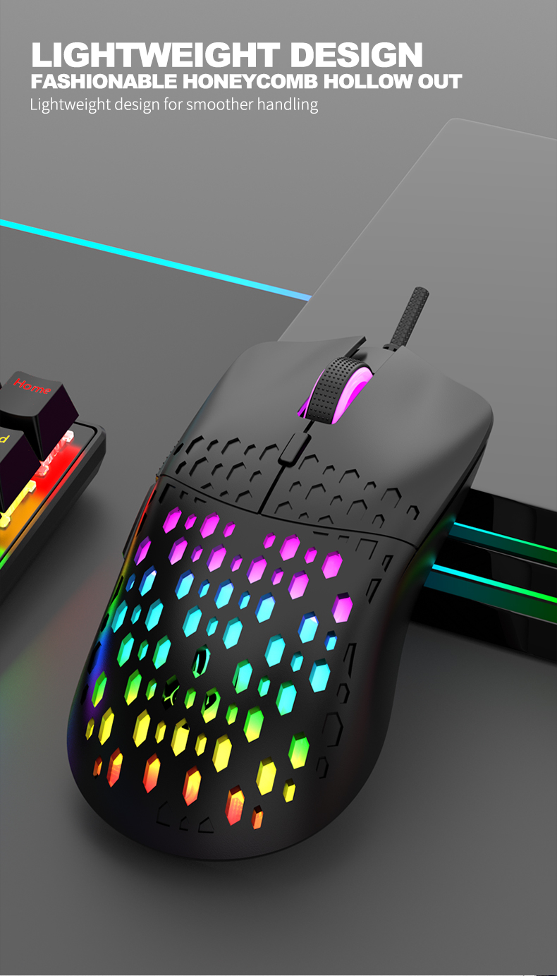 Raiku G701 RGB Wired Gaming Mouse - Honeycomb Shell Design 4 Adjustable ...