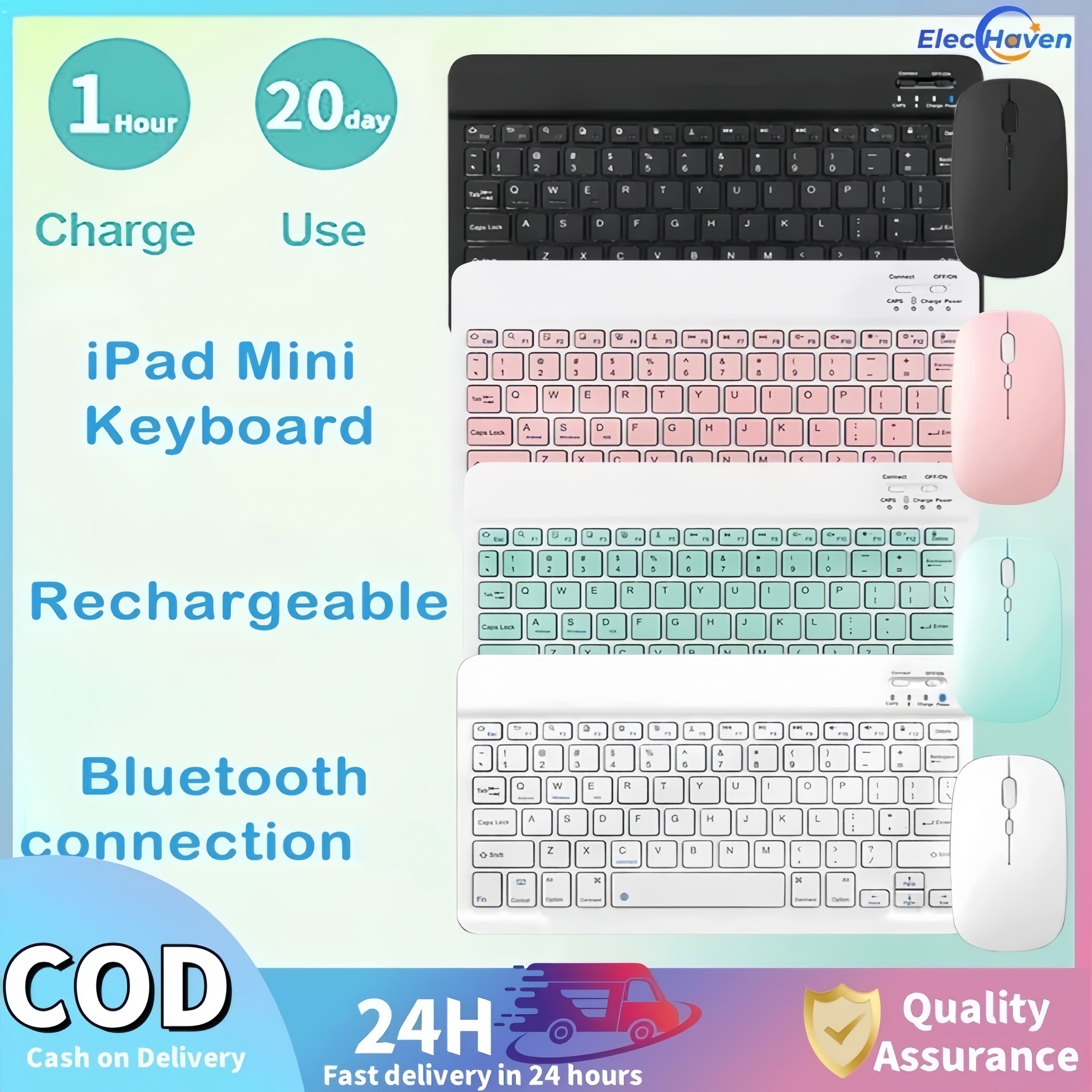Zeus 10" Bluetooth Wireless Keyboard Mouse Combo Rechargeable Ultra ...