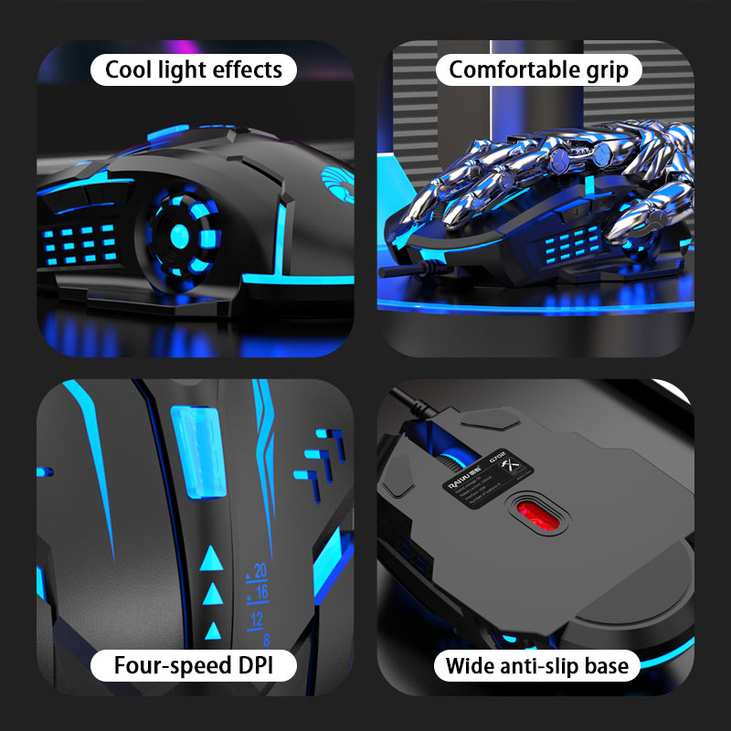 Raiku Thunder G702 Luminous LED Wired Gaming Mouse 4 DPI Speed 7 Color ...
