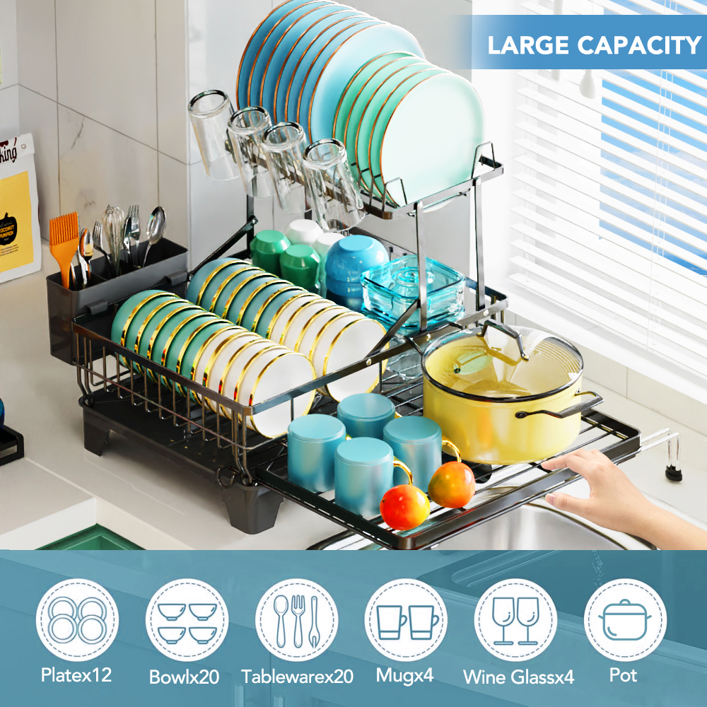 GSlife Kitchen Countertop 2/3 Layer Dish Drainer With Drain Tray Plate ...