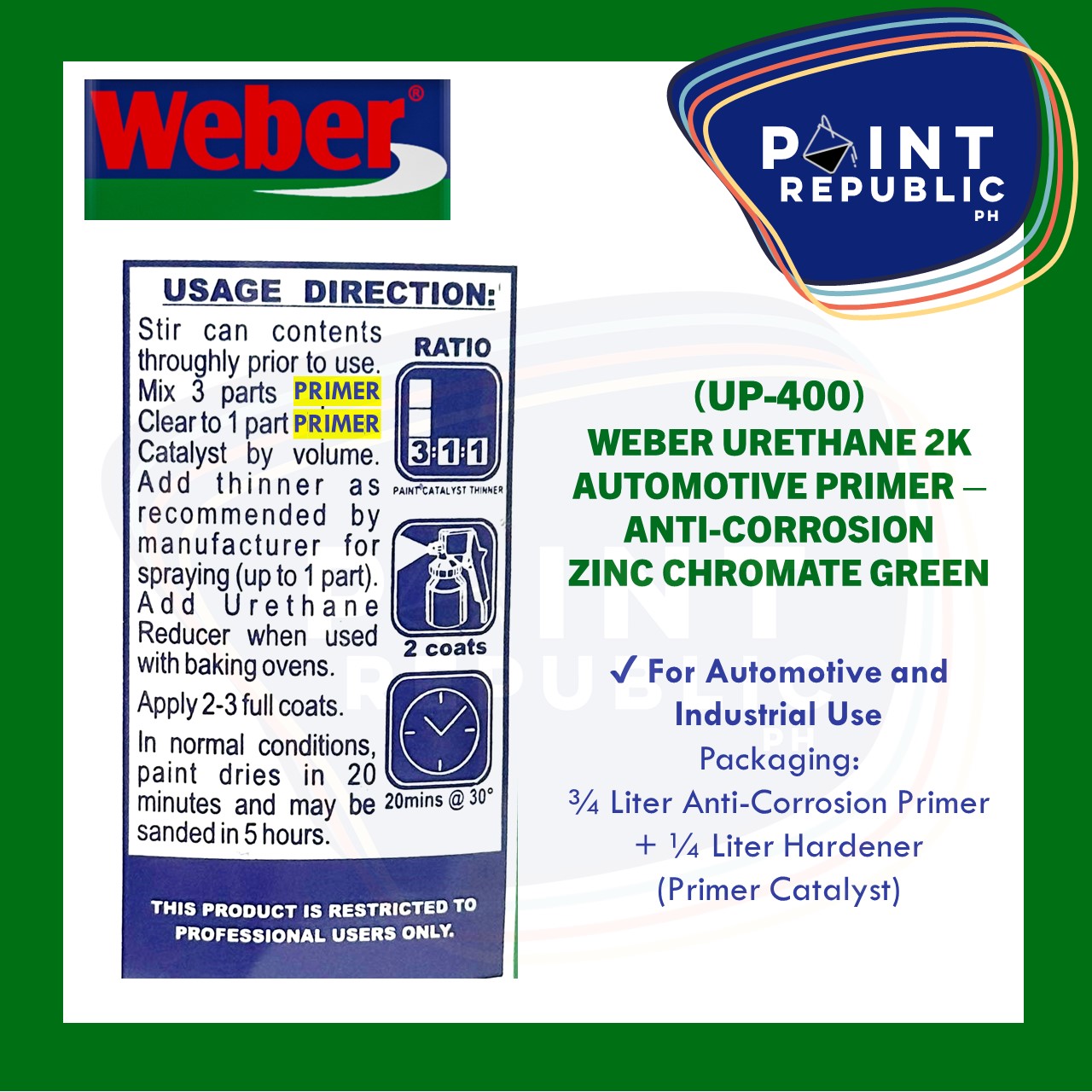 Weber Urethane 2K AUTOMOTIVE PRIMERS (ULTRA PRIMER GRAY / ANTI-CORROSION ZINC CHROMATE) - with ...
