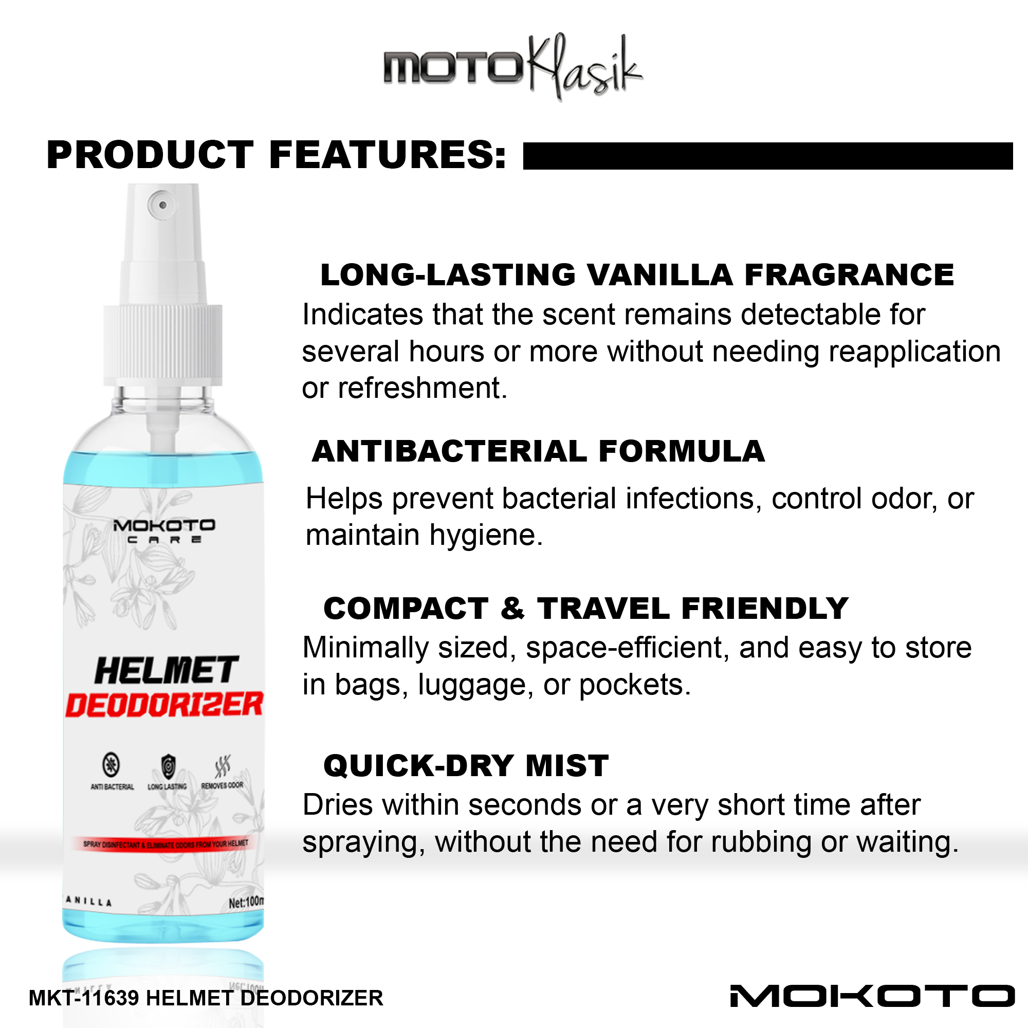 MOKOTO HELMET DEODORIZER SPRAY 100ML VANILLA SCENT MKT-11639 ODOR ...