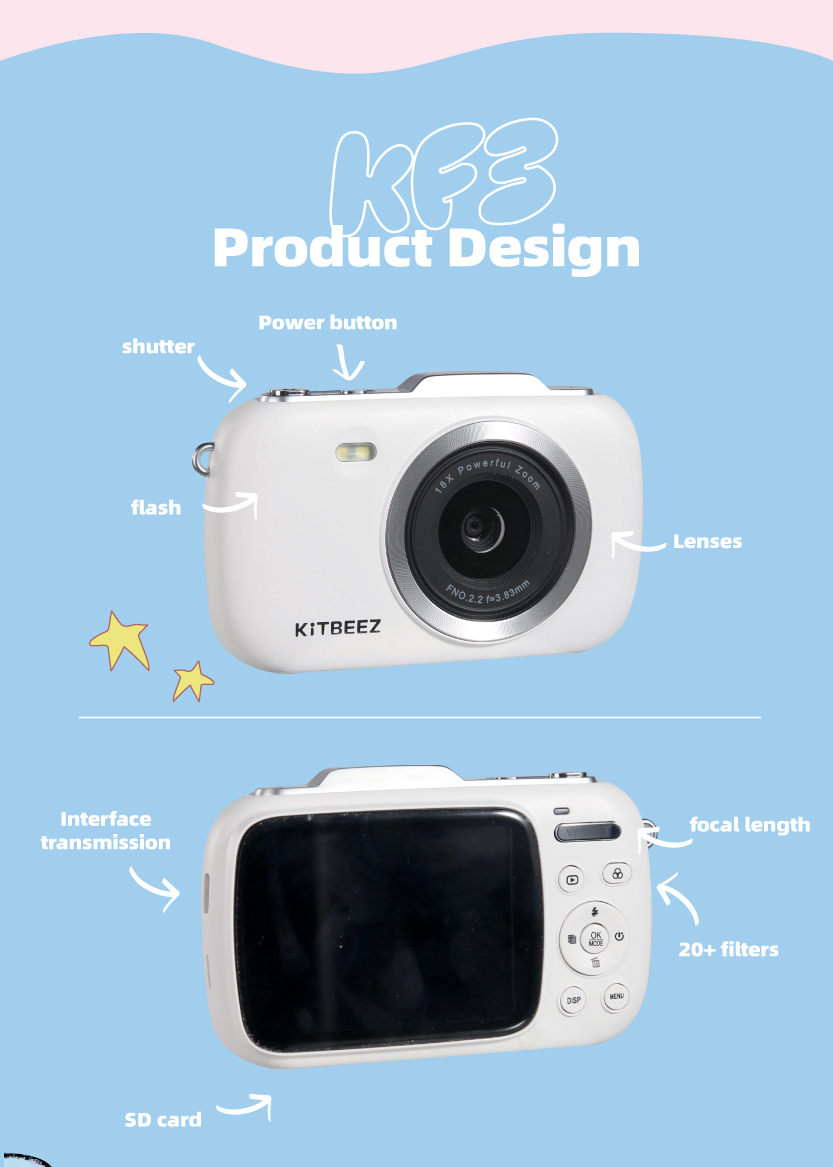 【KiTBEEZ KF-3】Y2K CCD Digital Camera 64MP 4K Camera For Vlogging 18X Zoom with built-in Flash ...