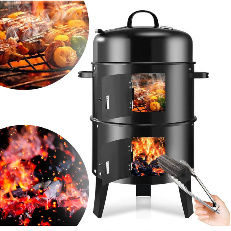 3-in-1 Charcoal BBQ Smoker, Outdoor Grill Cooker with Built-in ...