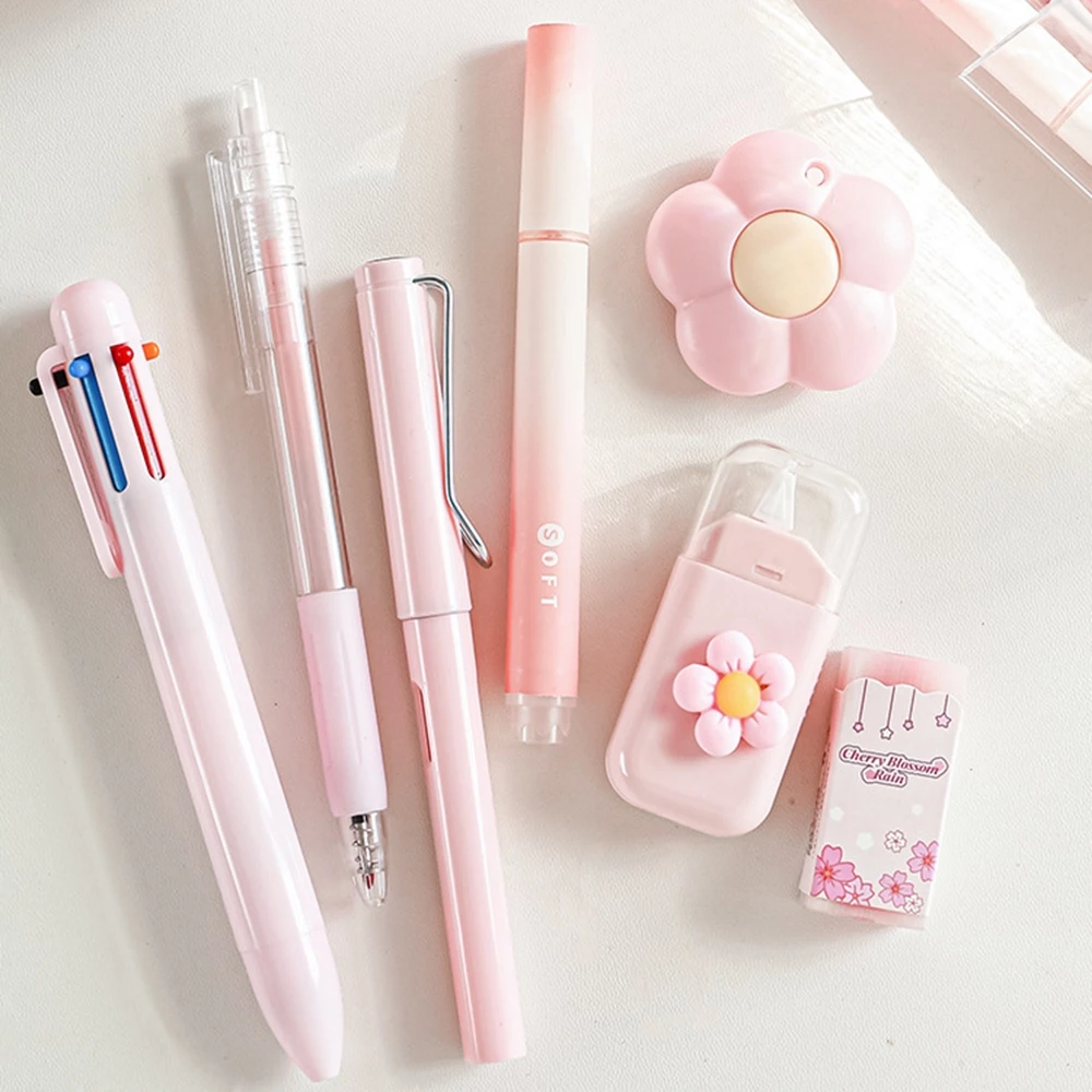 7Pcs/Set Stationery Ballpen Pencil Eraser Highlighter Knife Correction ...