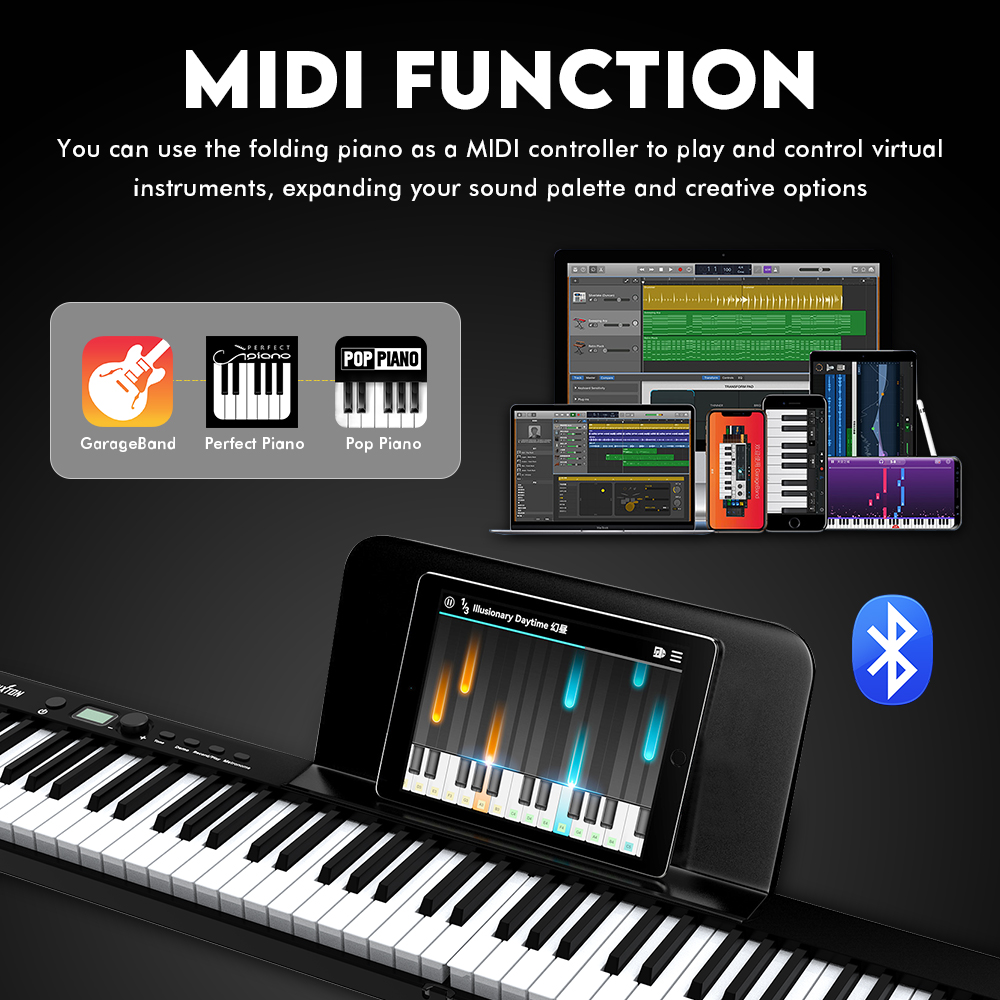 RIXTON Digital 88 Keys/61 Keys Foldable Piano Electric Keyboard Full ...