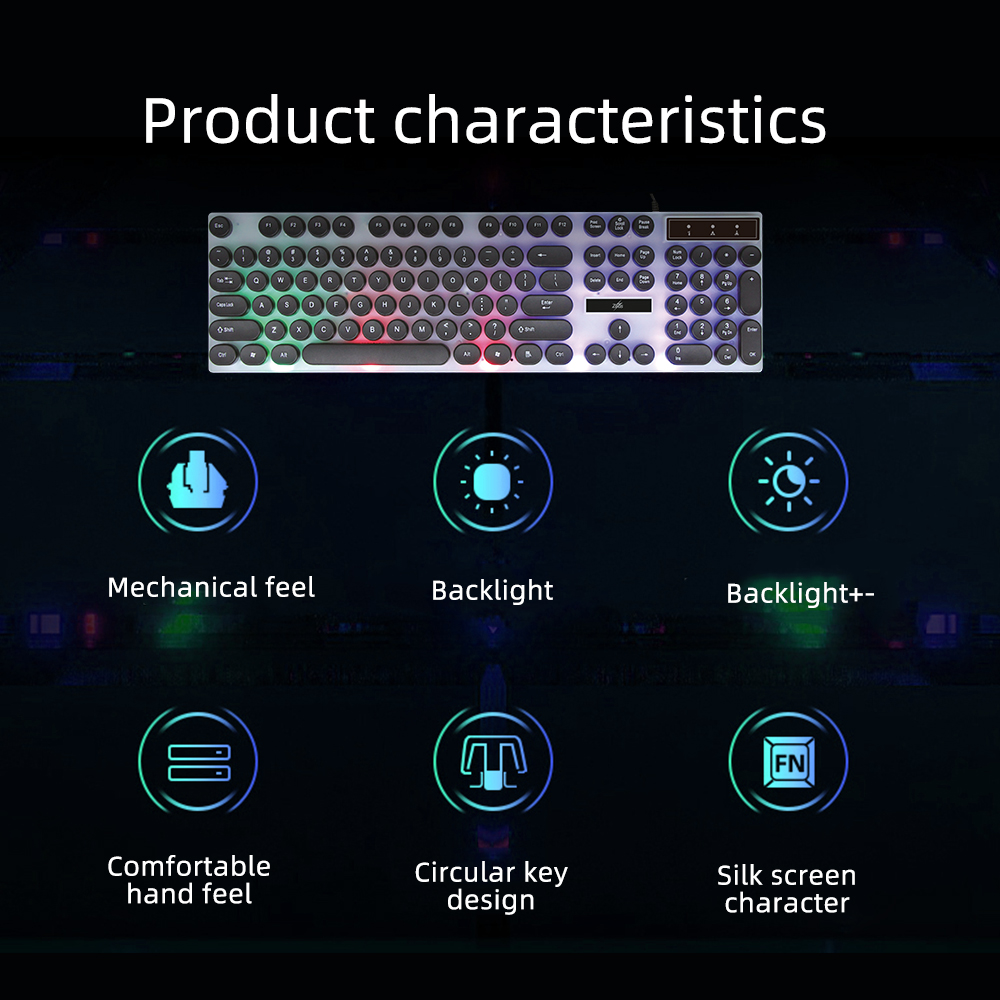 Zeus® K-007 104-key punk retro backlit gaming keyboard wired floating ...