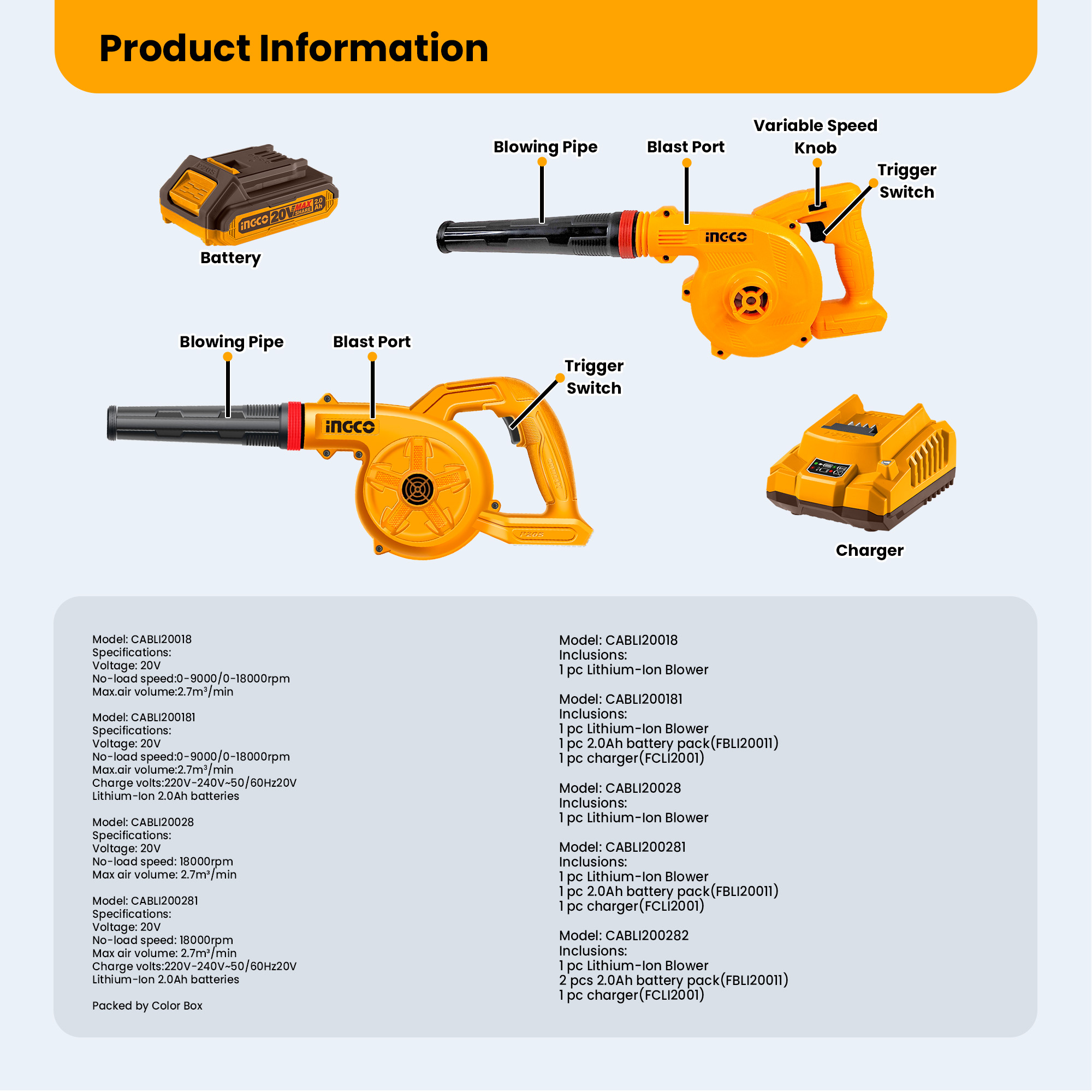 Ingco 20V Li-Ion Cordless Blower with Unit Only | Battery and Charger ...