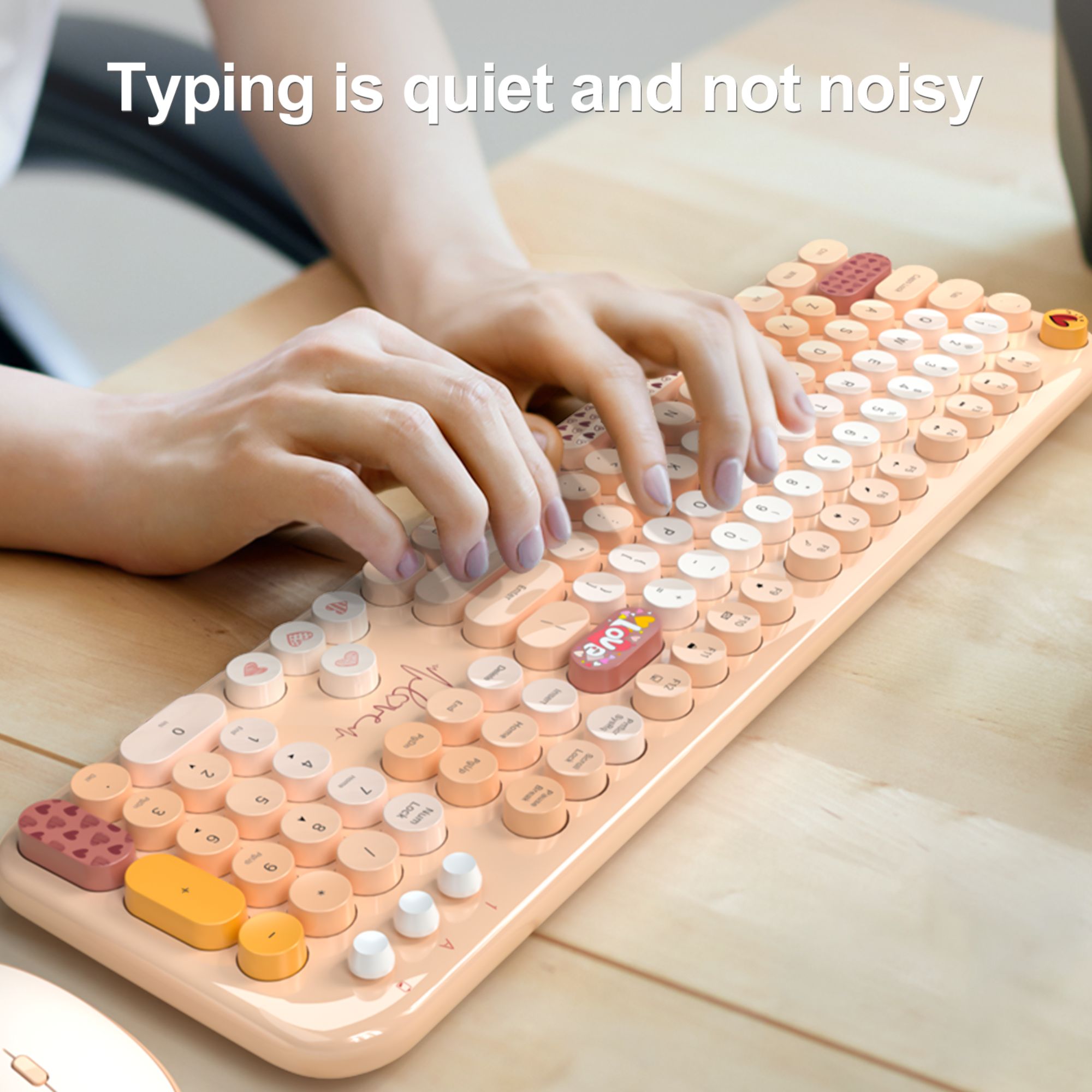 MOFII Lovely wireless keyboard & mouse set Lovely Design keycaps Silent ...