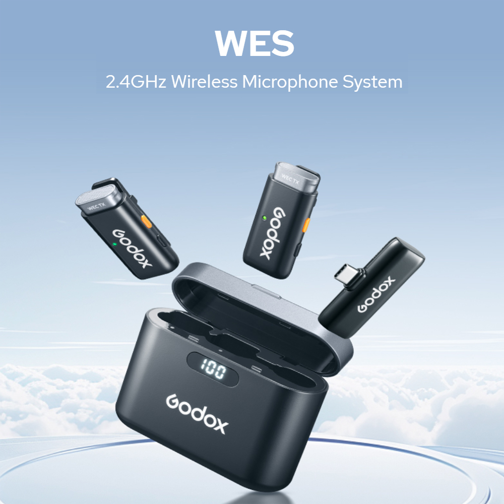 Godox WES2 Dual TX Transmitter + USB-C RX Receiver 2-Person Wireless Clip-On Lavalier Microphone ...