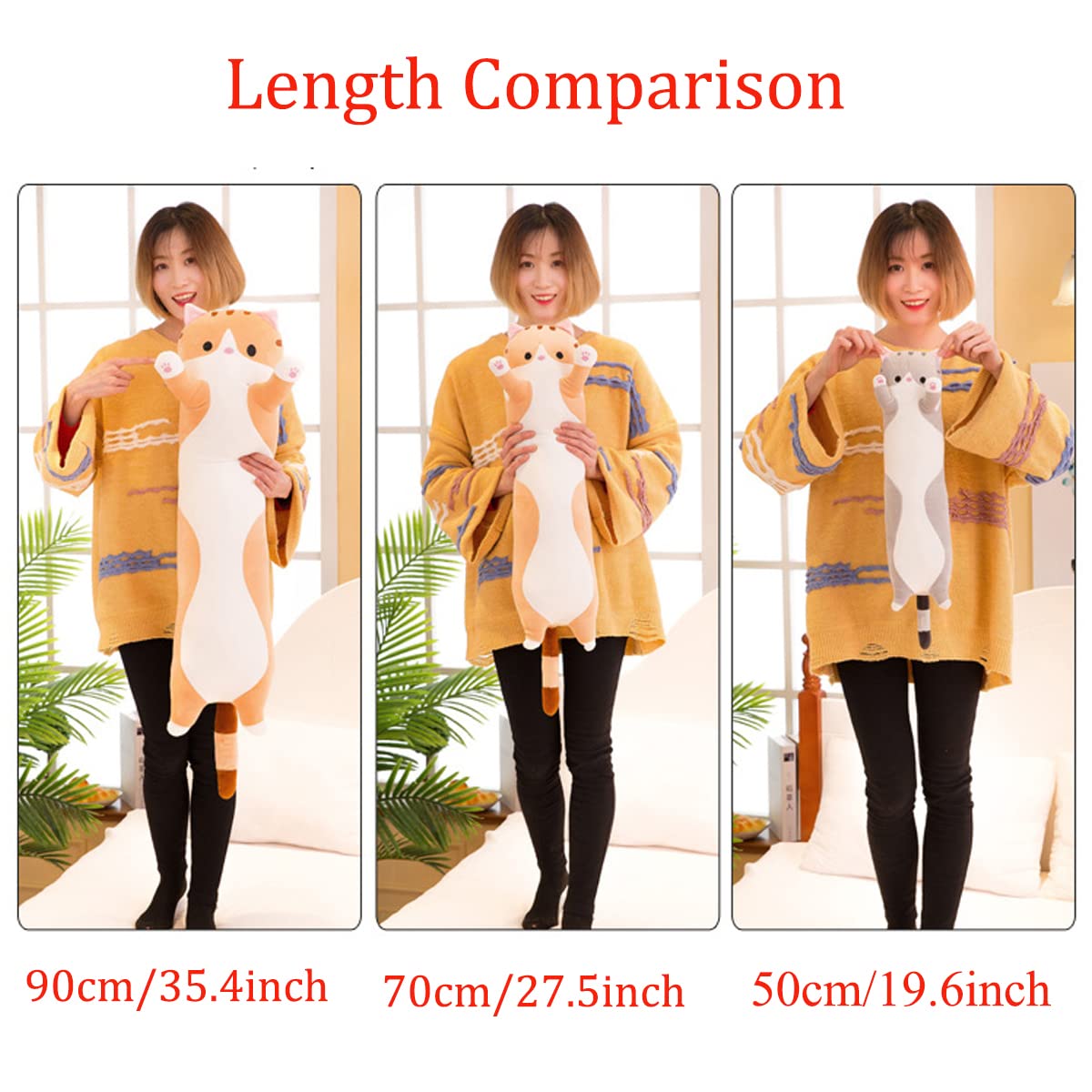 KIKOT Long Cat Stuffed Toy Hotdog Pillow Cute Soft Doll Animal Plush ...