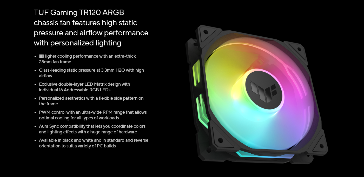 Itw | ASUS PC Fan TUF Gaming TR120 120mm ARGB Fan - Single Pack (Black ...