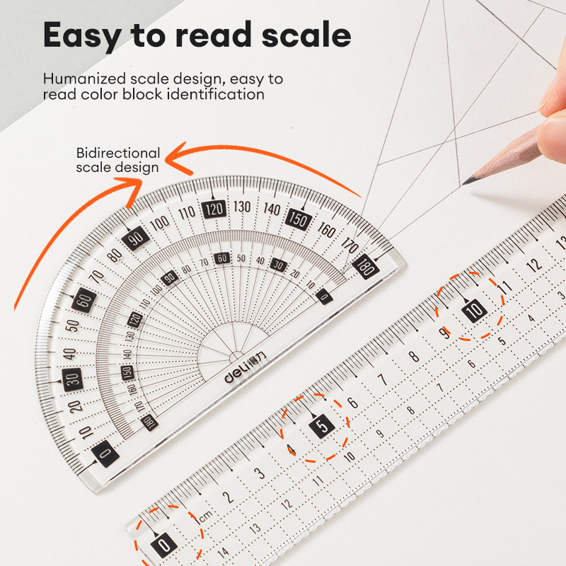 Deli 4 in 1 Plastic Transparent Ruler Set 15cm Straight Ruler Measuring ...
