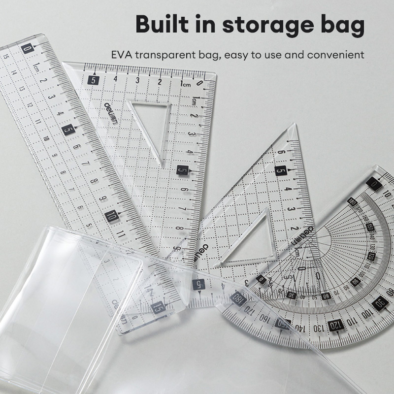 Deli 4 in 1 Plastic Transparent Ruler Set 15cm Straight Ruler Measuring ...