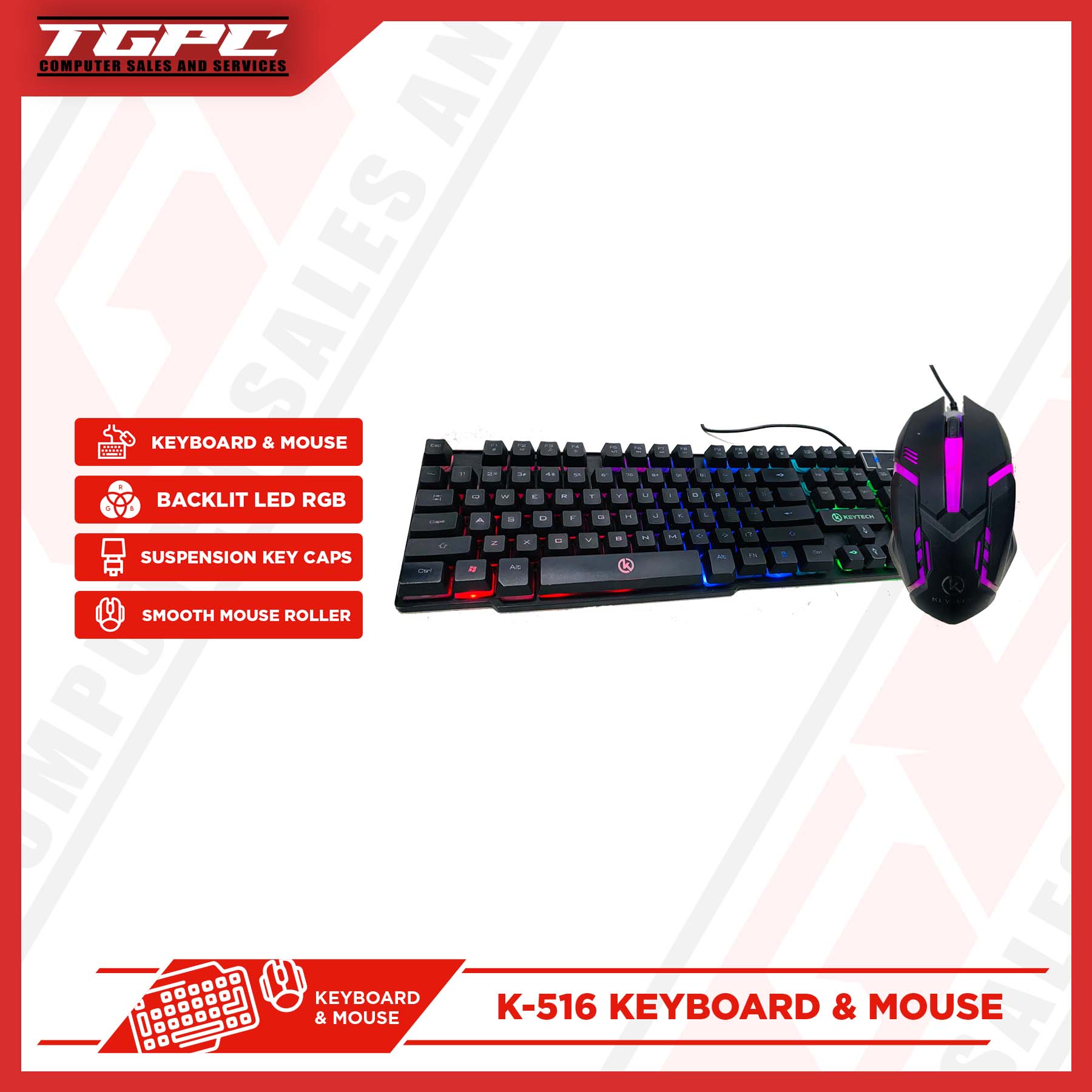 Keytech K-516 Backlit LED RGB Gaming Keyboard Mouse Combo | Shopee ...