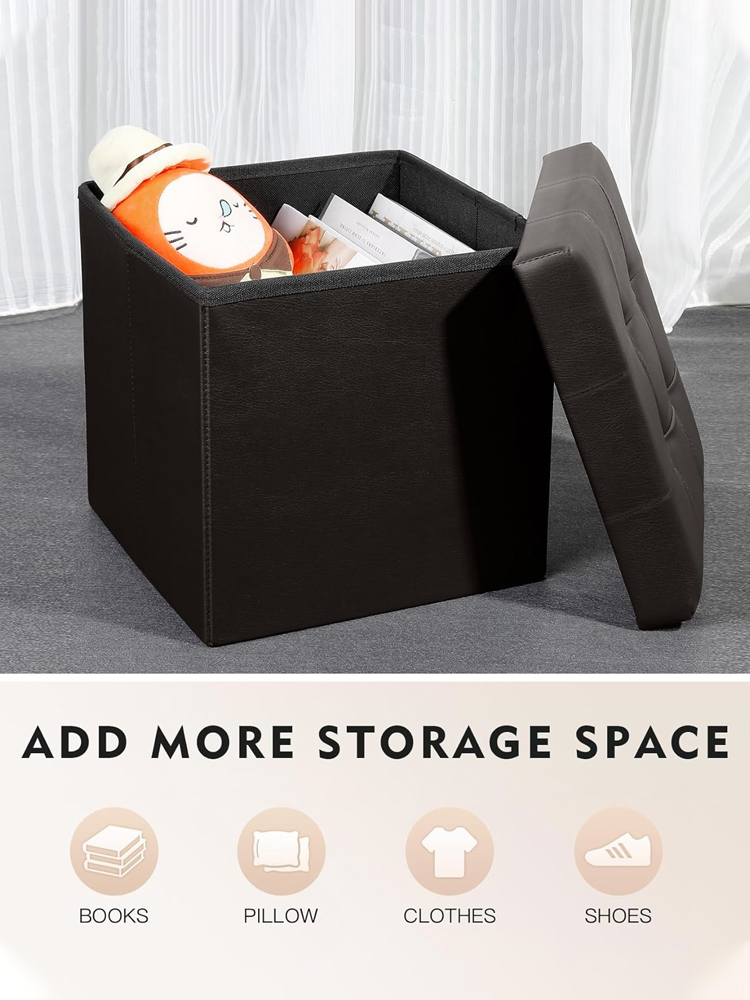 Folding Sofa Storage Box Stool Foldable Storage Chair Leather PU ...