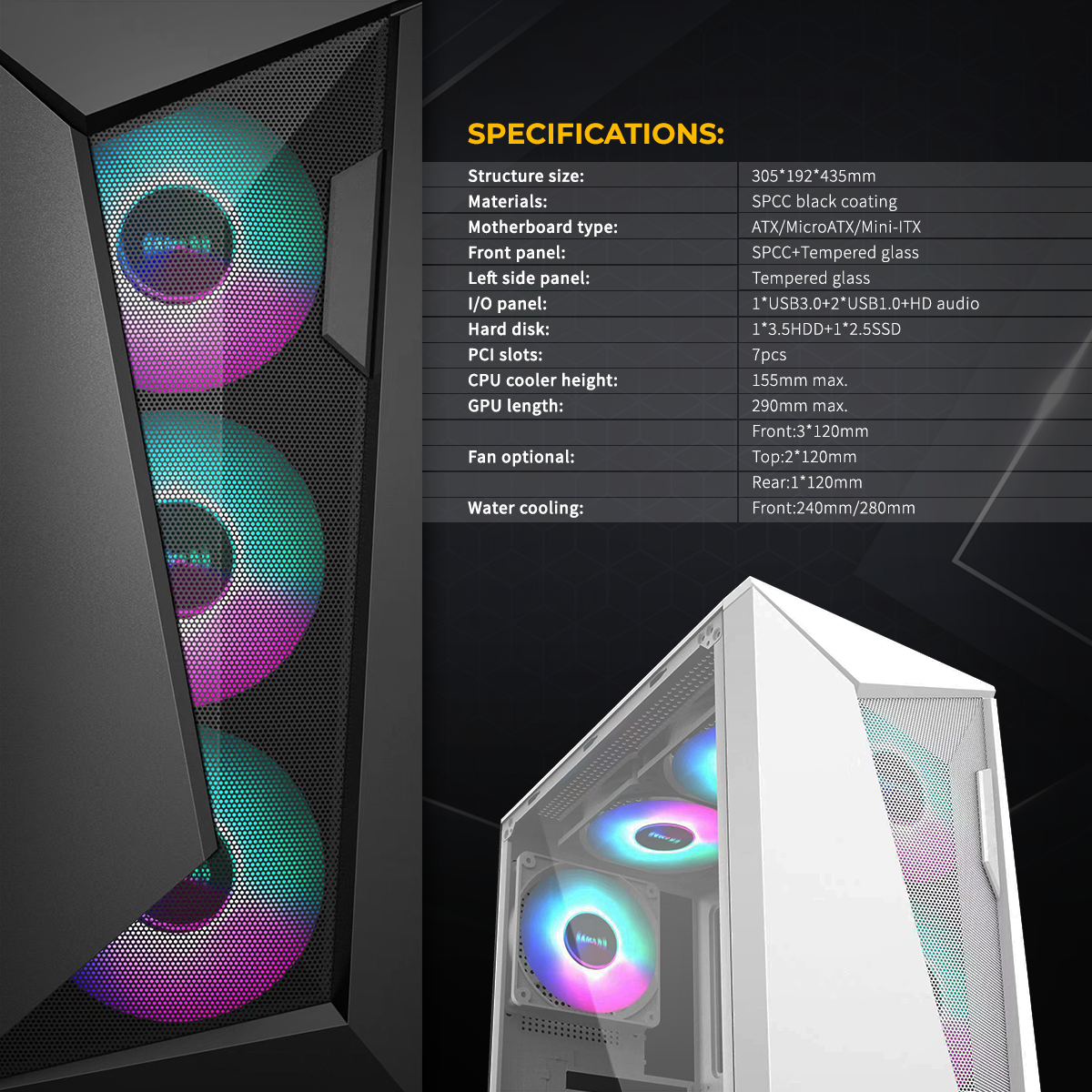 EasyPC | Rakk Anyag ATX Tempered Gaming Case Black and White | Shopee ...