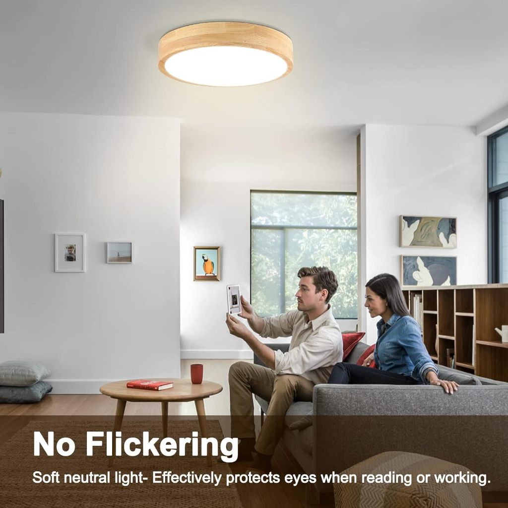 Ceiling Light With Remote Tri Color Wooden Frame Light Chandelier For ...