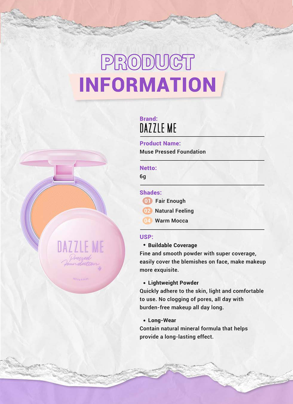DAZZLE ME B1T1 Muse Pressed Foundation - Oil Control Sweat Proof Smooth ...