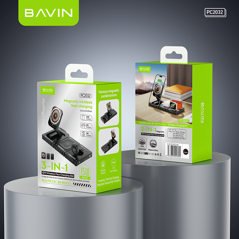 BAVIN PC2032 Removable 3in1 Wireless Magnetic Charger 15W Wireless Charging Station for iPh ...