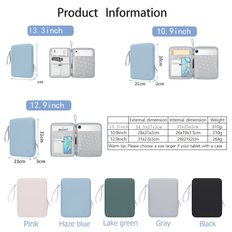 Portable Tablet Bag 10.9/12.9/13.3-inch Multi Pocket iPad Case Handbag ...