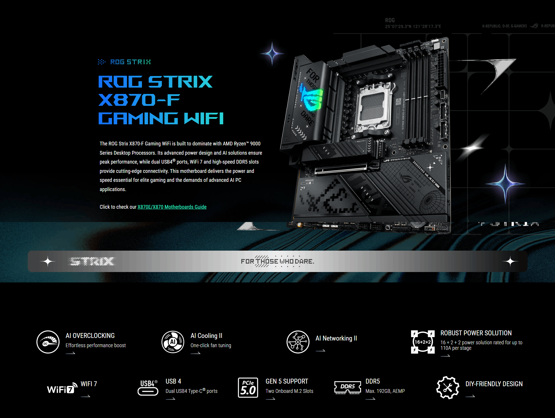Asus ROG Strix X870-F Gaming WiFi AMD X870 Chipset AMD AM5 Socket WiFi ...