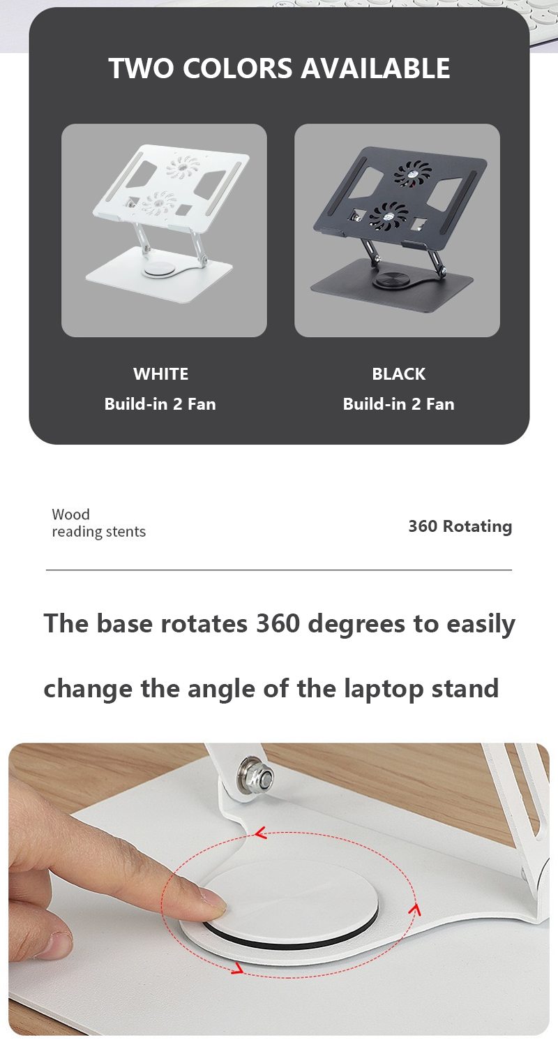 Inplay Laptop Stand With 2 Fans 360° Rotating Adjustable Ergonomic ...