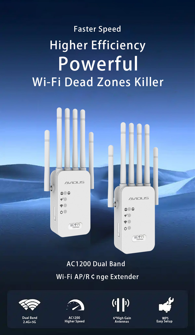 AVIDUS 6-antenna Ehanced Wireless WiFi Repeater 2.4G 5G Dual-band Network Version Signal ...