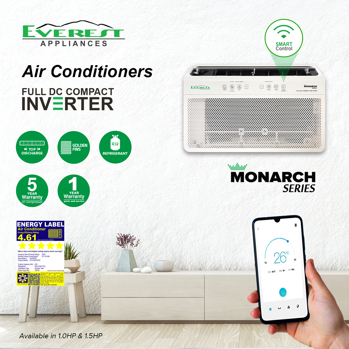 EVEREST 1.0 HP Inverter Window Type Aircon/ Full Dc/ Wifi Function ...