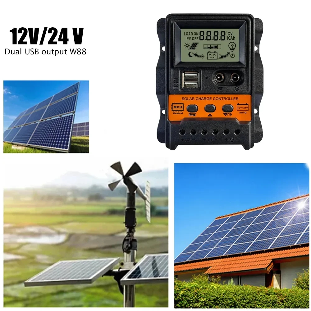 LCD Display 12V/24V DC Input Solar Charge Controller Auto Parameter ...