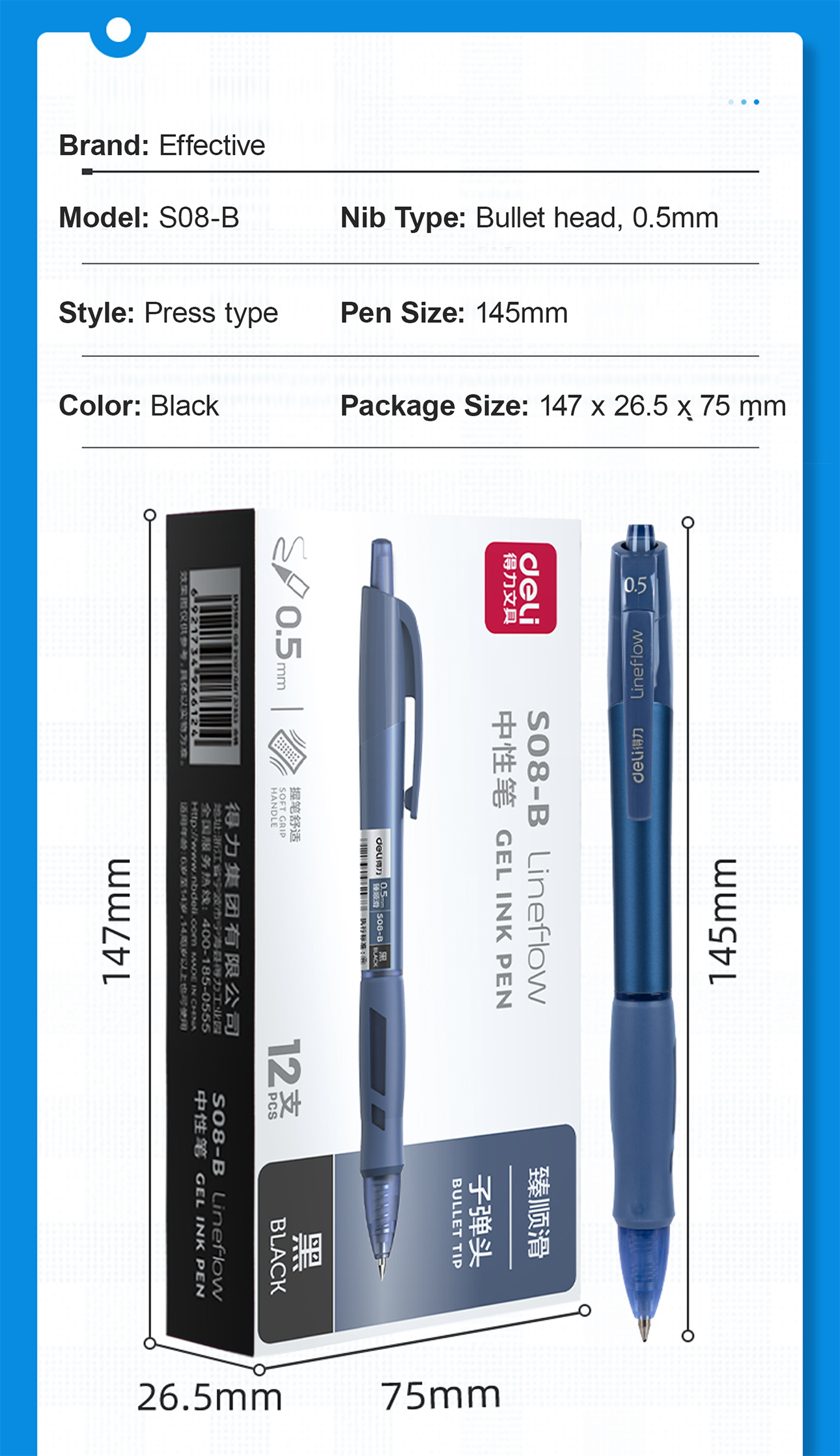 Deli S08-B Office Gel Pen 0.5mm | Shopee Philippines