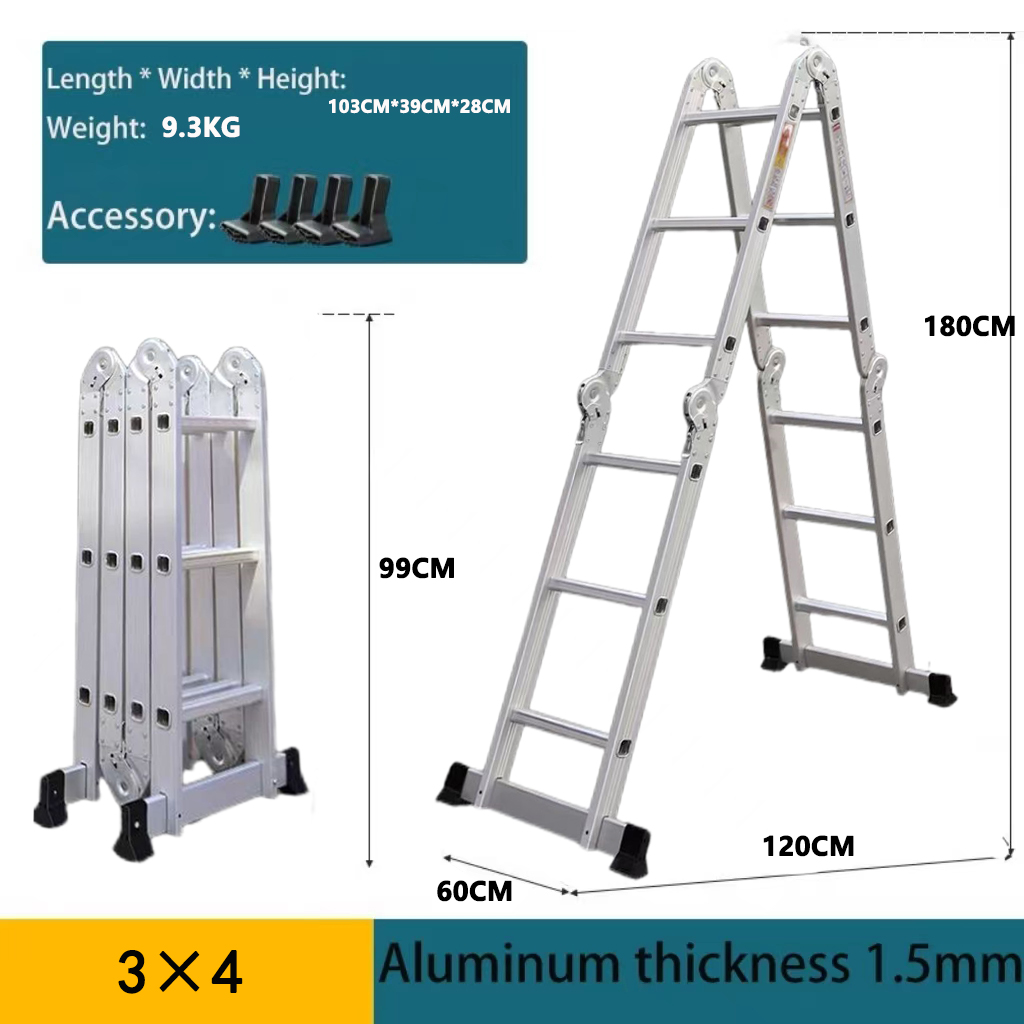 【REAIM】12FT Aluminum Ladder heavy duty ladder foldable multifunctional ...