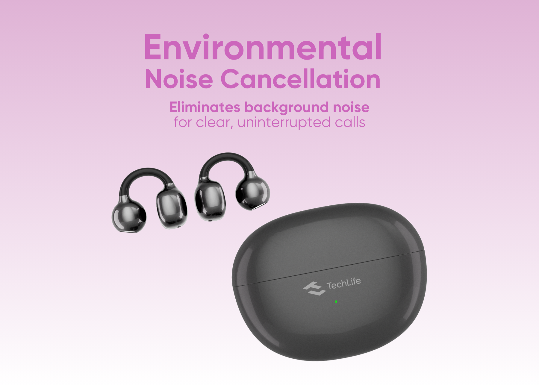 TechLife Clip-on Earbuds l 25-Hour Playback Time l Smart Touch Controls ...